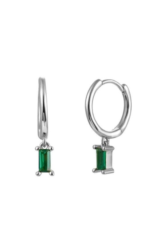 Oorbellen met Zirkonia - Oorringen 12 mm - RVS - Zilverkleurig en Groen | bol