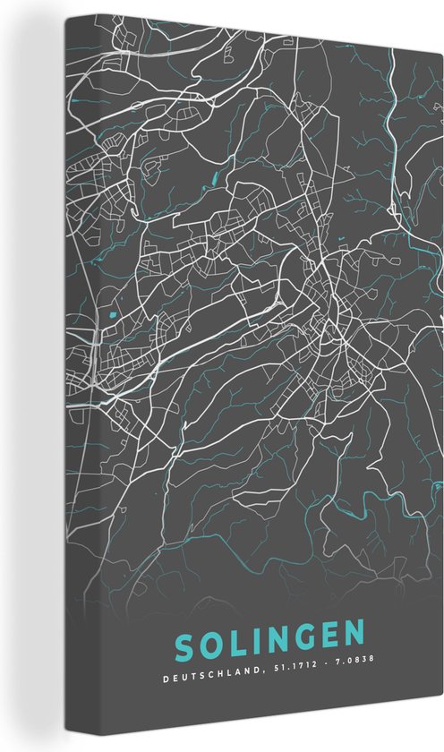 Canvas Schilderij Plattegrond – Solingen – Blauw – Stadskaart – Kaart ...