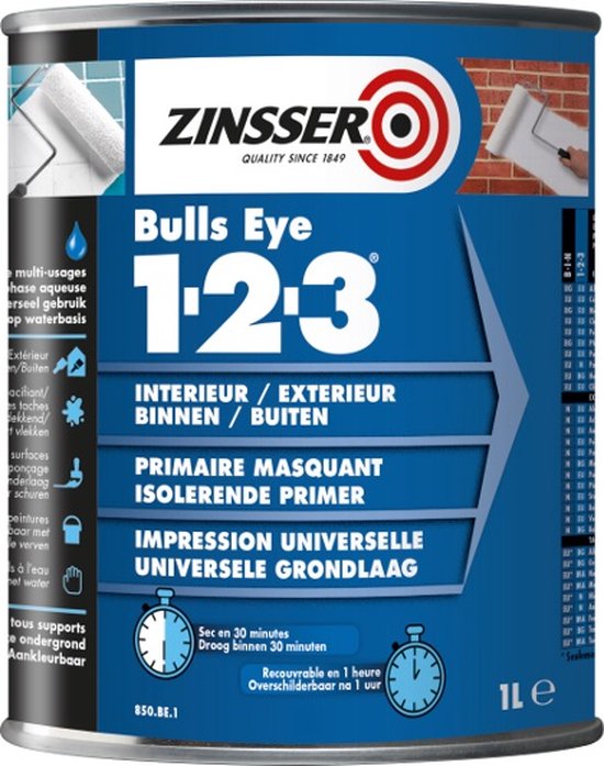 Zinsser Bulls Eye 123 Primer - All-in-one - Voor binnen en buiten - 1 ...