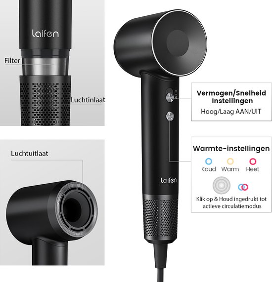 Laifen - Swift High Speed Haardroger/Föhn In Black | bol