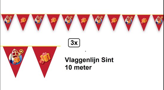 3x Vlaggenlijn Sinterklaas kado 10 meter - Sint en piet Sinterklaas ...