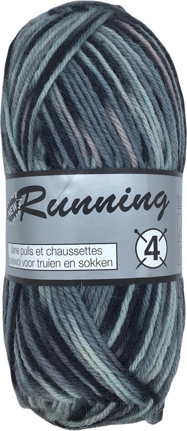 Lammy yarns Running 4 Multi grijs (912) - 1 bol wol en acryl sokkenwol ...