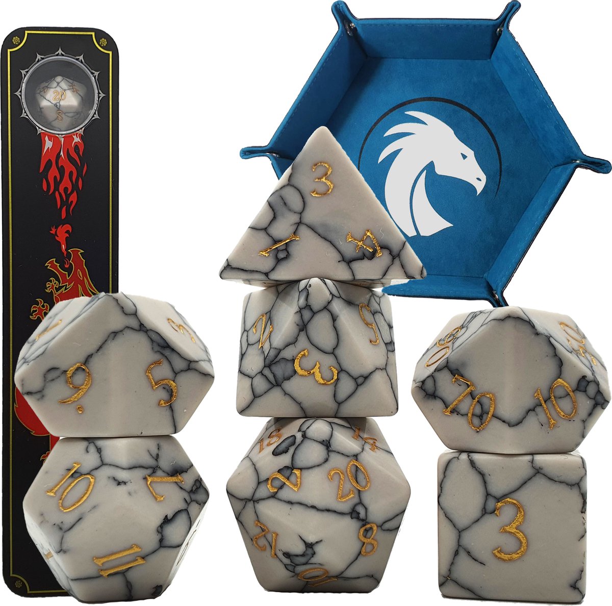 DnD Gemstone dice set – Broken Marble – Inclusief Blazium Dice Tray ...