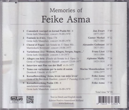 Memories of Feike Asma - Feike Asma speelt werken van diverse ...