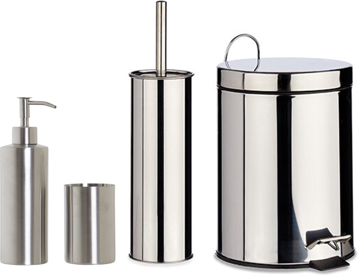 Berilo - Toiletborstel houder rvs 38 cm met zeeppompje 300 ml en pedaalemmer 5L metaal | bol.com