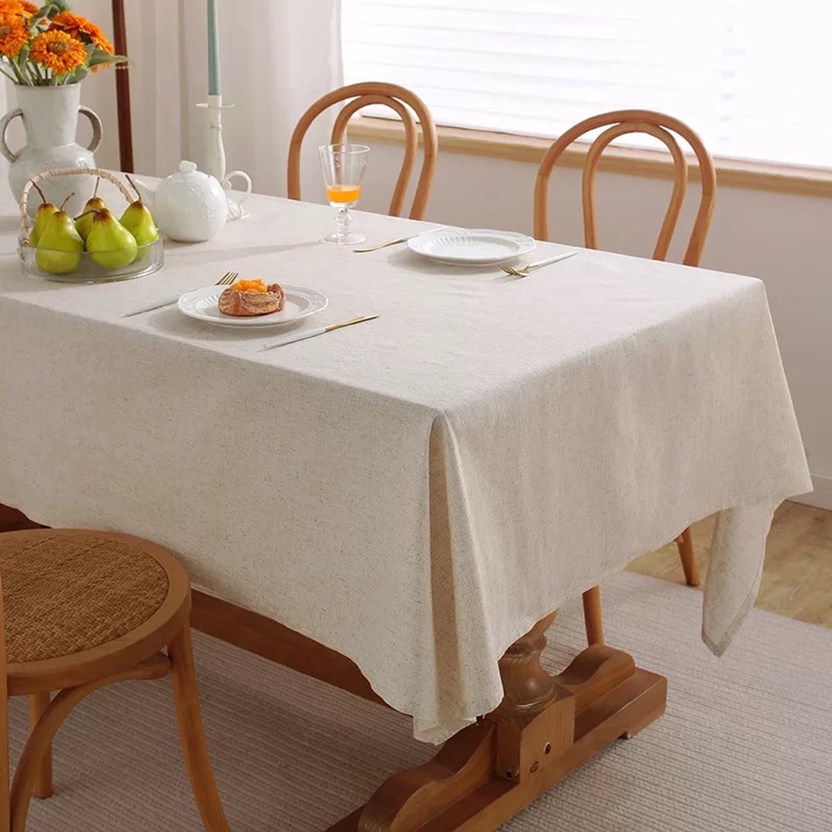 Tafelkleed - 250 x 145 Linnen Katoen Tafellaken Diner - Beige | bol.com