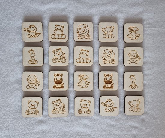 Memory spel Hout - dieren - jungle - 20 kaarten - spelletje - inclusief ...
