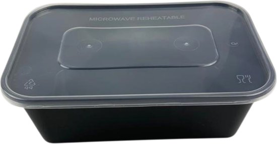 Magnetron Bakje Met Deksel - 1000ml - 50 stuks - Diepvriesbakje - Zwart ...