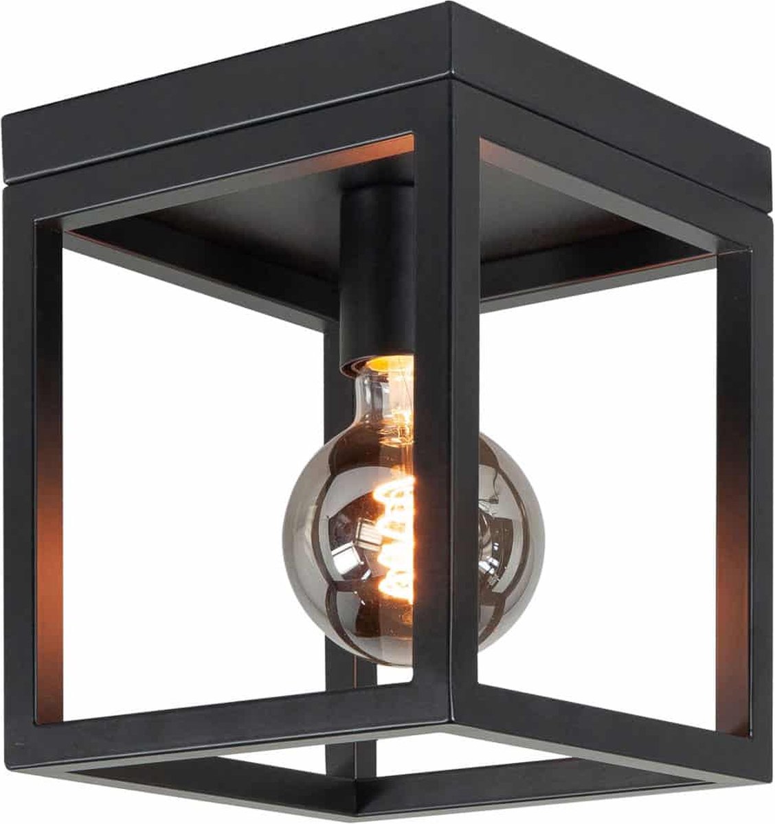 Zwarte vierkante plafondlamp | zwart | metaal | 20x20x25 cm | woonkamer ...