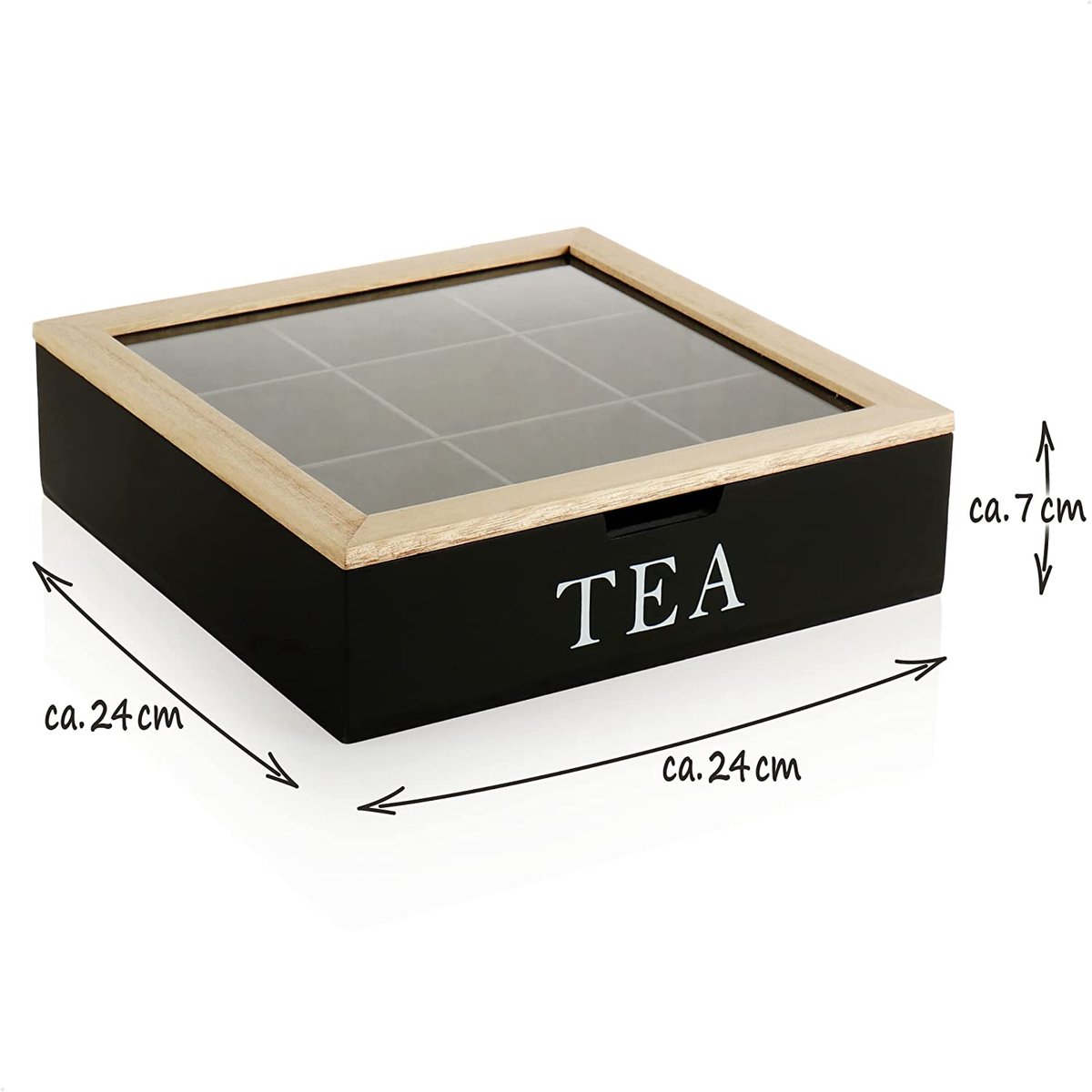 COM-FOUR® theedoos met 9 vakken voor maximaal 90 theezakjes - zwarte ...