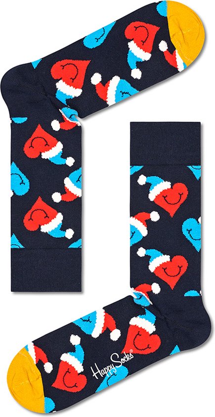 Happy Socks Santa Love Smiley Sock - blauw met harten - Unisex - Maat ...