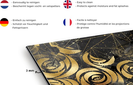 Spatscherm keuken 120x80 cm - Kookplaat achterwand Marmer - Goud - Roos ...