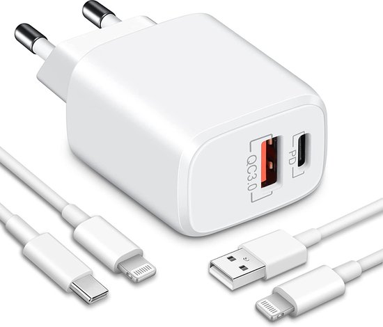Duo Chargeur Rapide iPhone + 2x Câble de Recharge 2 Mètres - USB C et ...