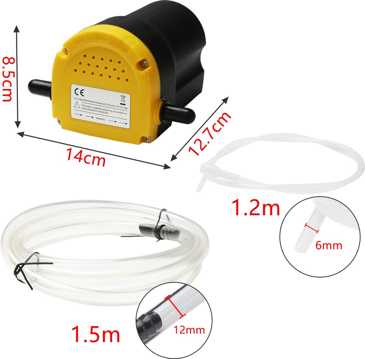 Elektrische Oliepomp 12V 60W Brandstofpomp Carterpomp Inclusief Slangen ...