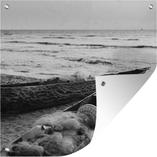 Tuin poster Boten op het strand - zwart-wit - 200x200 cm - Tuindoek ...