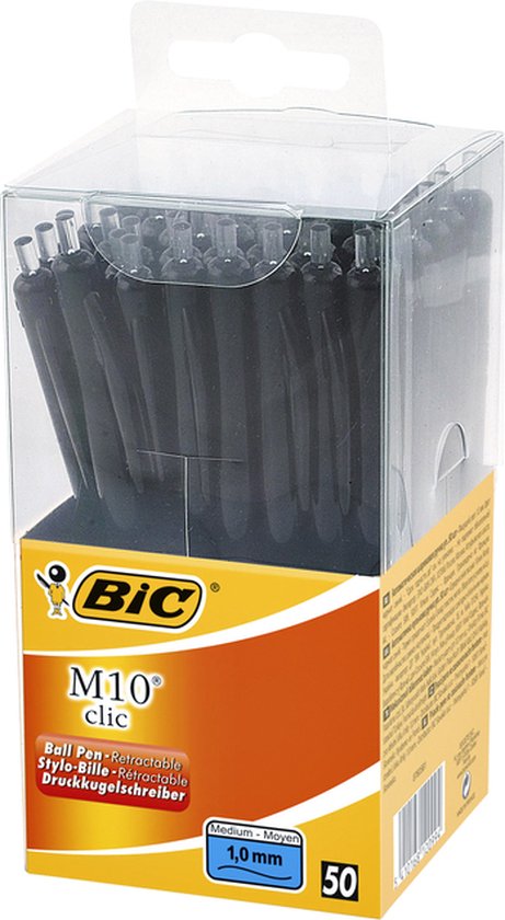Balpen Bic M10 Tubo 50 zwart medium - 50 stuks - 50 stuks | bol.com