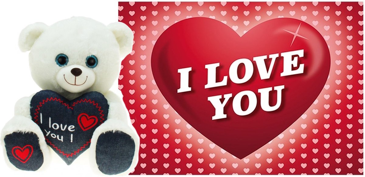 Heunec Knuffelbeer Valentijn I Love You beertje - 30 cm - met Love You ...