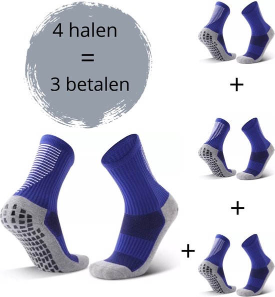 Gripsokken voetbal - 4 Pack - Gripsokken Blauw - Anti-slip sokken ...
