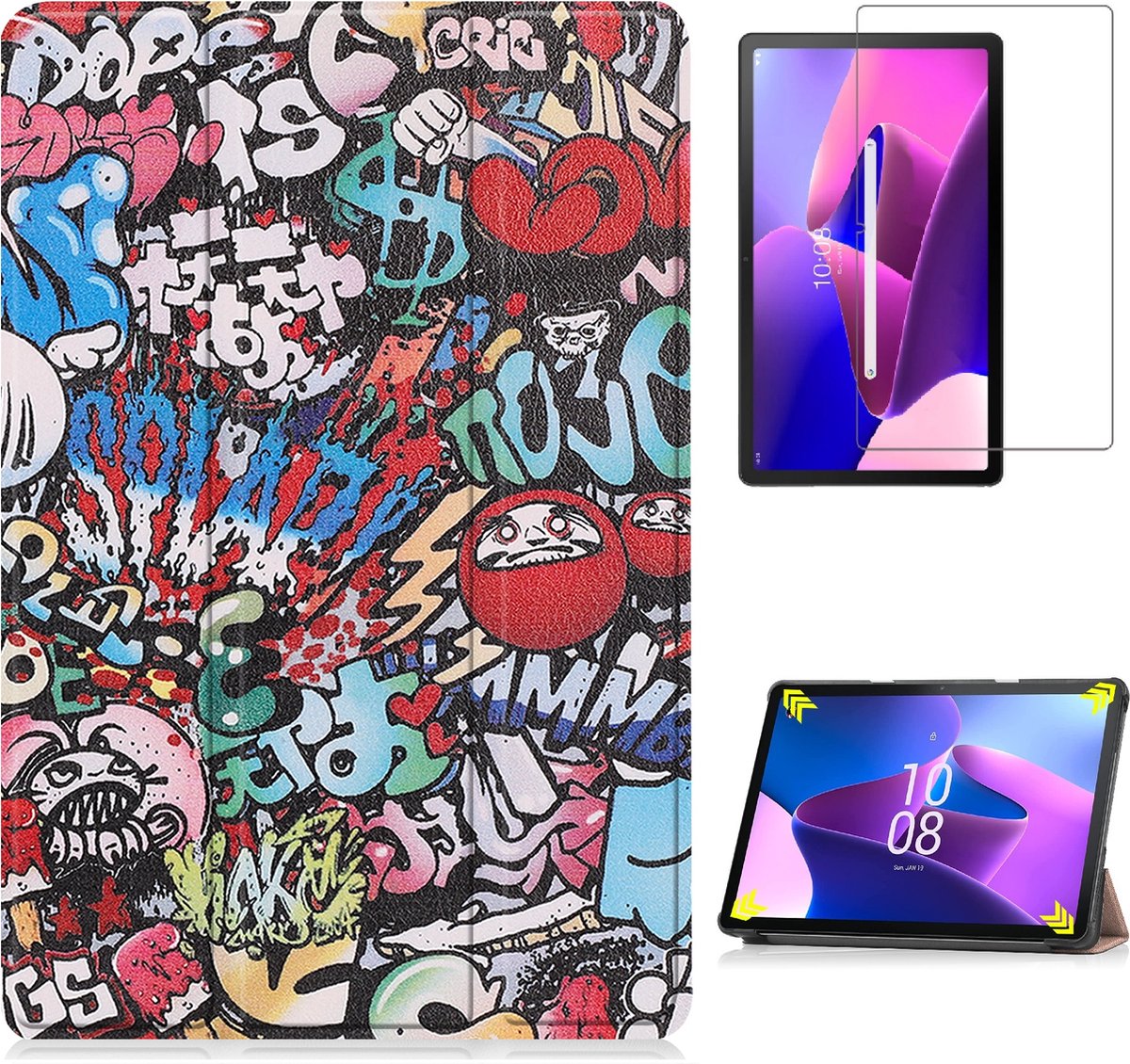 Tablet hoes & Screenprotector geschikt voor Lenovo Tab M10 3rd Gen (TB ...
