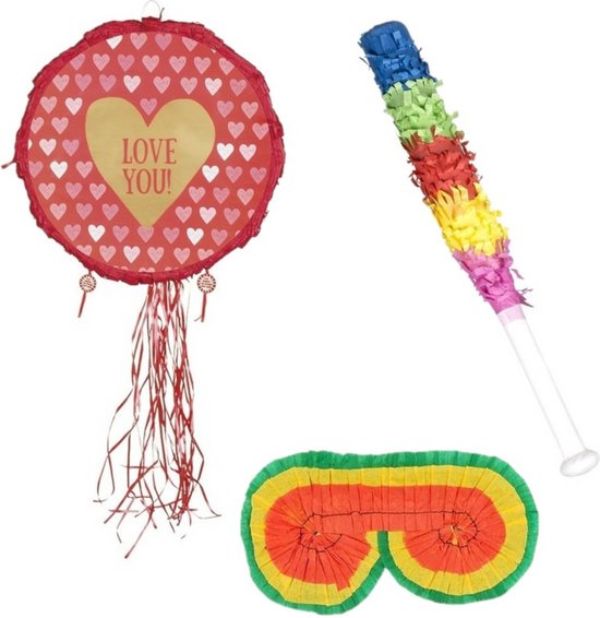 Funny Fashion - Verjaardag Pinata Hartjes van 40 cm met stok en masker ...