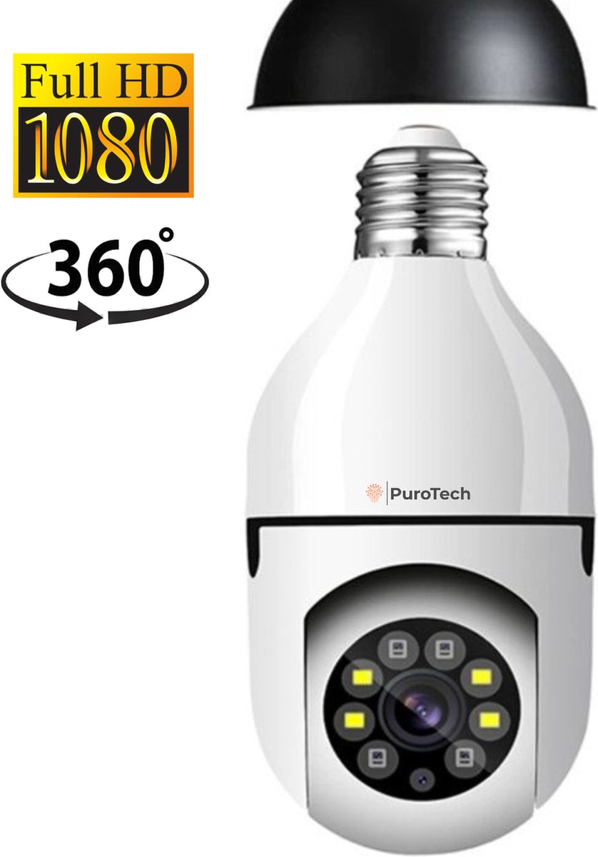 PuroTech Beveiligingscamera - IP Camera - E27 Dikke Fitting- Spy Camera - 2-Weg Audio... | bol.com
