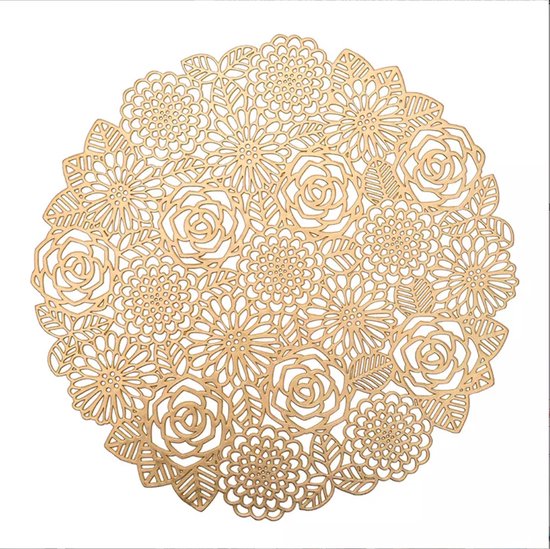 4x Gouden Placemats Rond 'Rosas' - Goud - Tafeldecoratie - Kerst ...