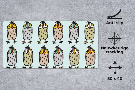 Bureau onderlegger 80x40 cm - Muismat Patronen - Uil - Blauw ...