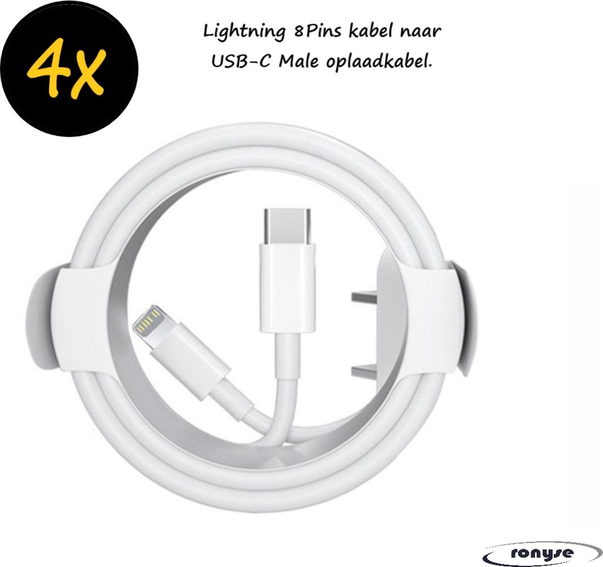 Ronyse Oplaadkabel iPhone 8 pin's naar USB-C - 4 Stuks - Geschikt voor ...