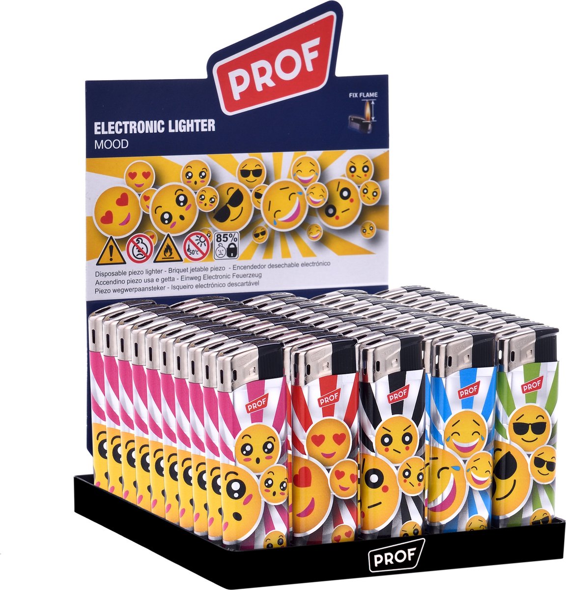 Prof - Aansteker – “ 3D Effect Mood Smiley “design - 50 stuks – Lighter ...