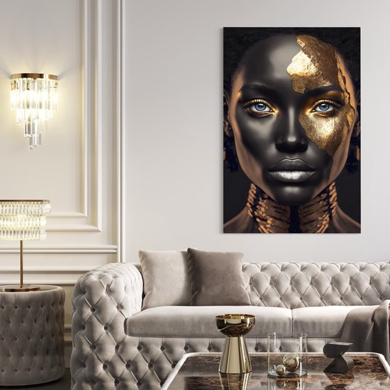 Graphic Message - Schilderij op Canvas - Prachtige Vrouw - Portret - Goud Zwart - Gold... | bol