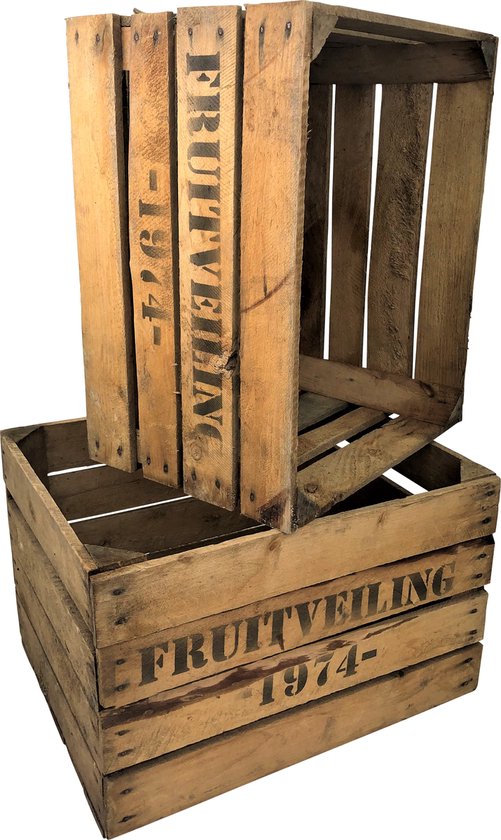 Gebruikte Fruitkist Fruitveiling 1974 - Set van twee kisten - Houten ...