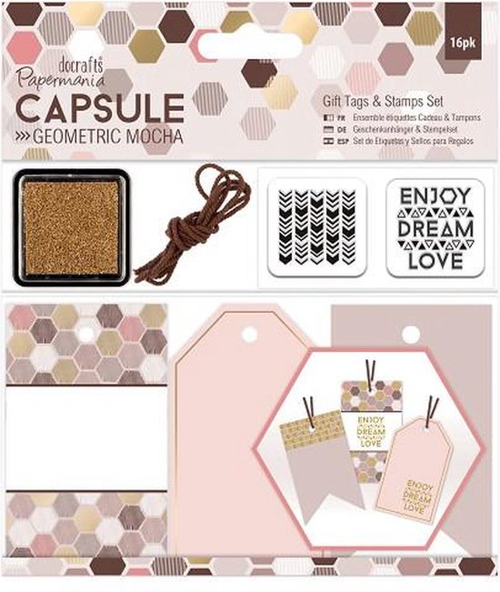 Gift Tags & Stamps Set (16pcs) - Capsule - Geometric Mocha | bol