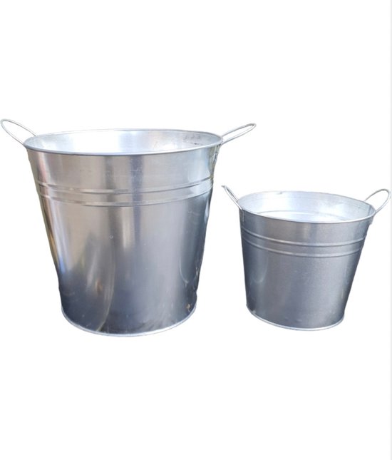 Mica Decorations Decoratieve emmers grijs zink, Set van 4 , Grootste ...