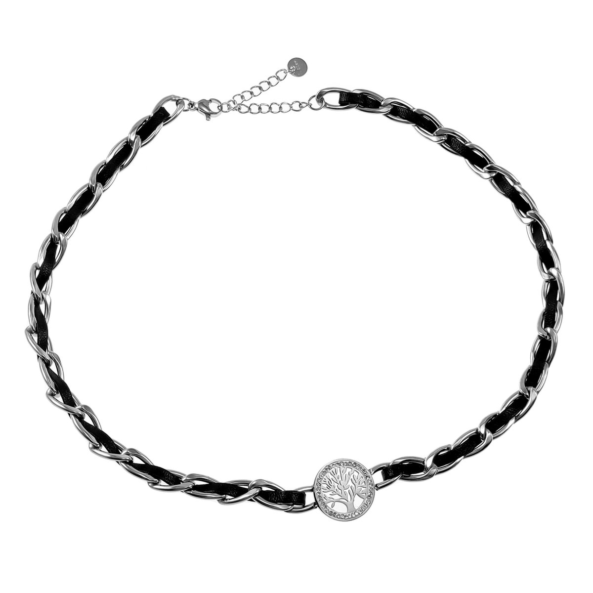 Halsketting Dames - Levensboom Ketting - Stalen Zilver Kleur - Zwarte ...