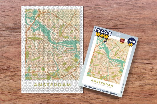 Puzzel Stadskaart - Amsterdam - Vintage - Legpuzzel - Puzzel 1000 ...