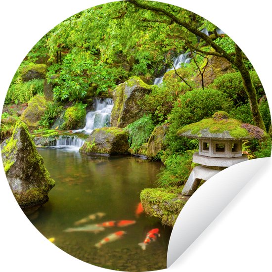 Behangcirkel - Zelfklevend behang - Behangsticker - Waterval - Koi - Japanse lantaarn... | bol.com