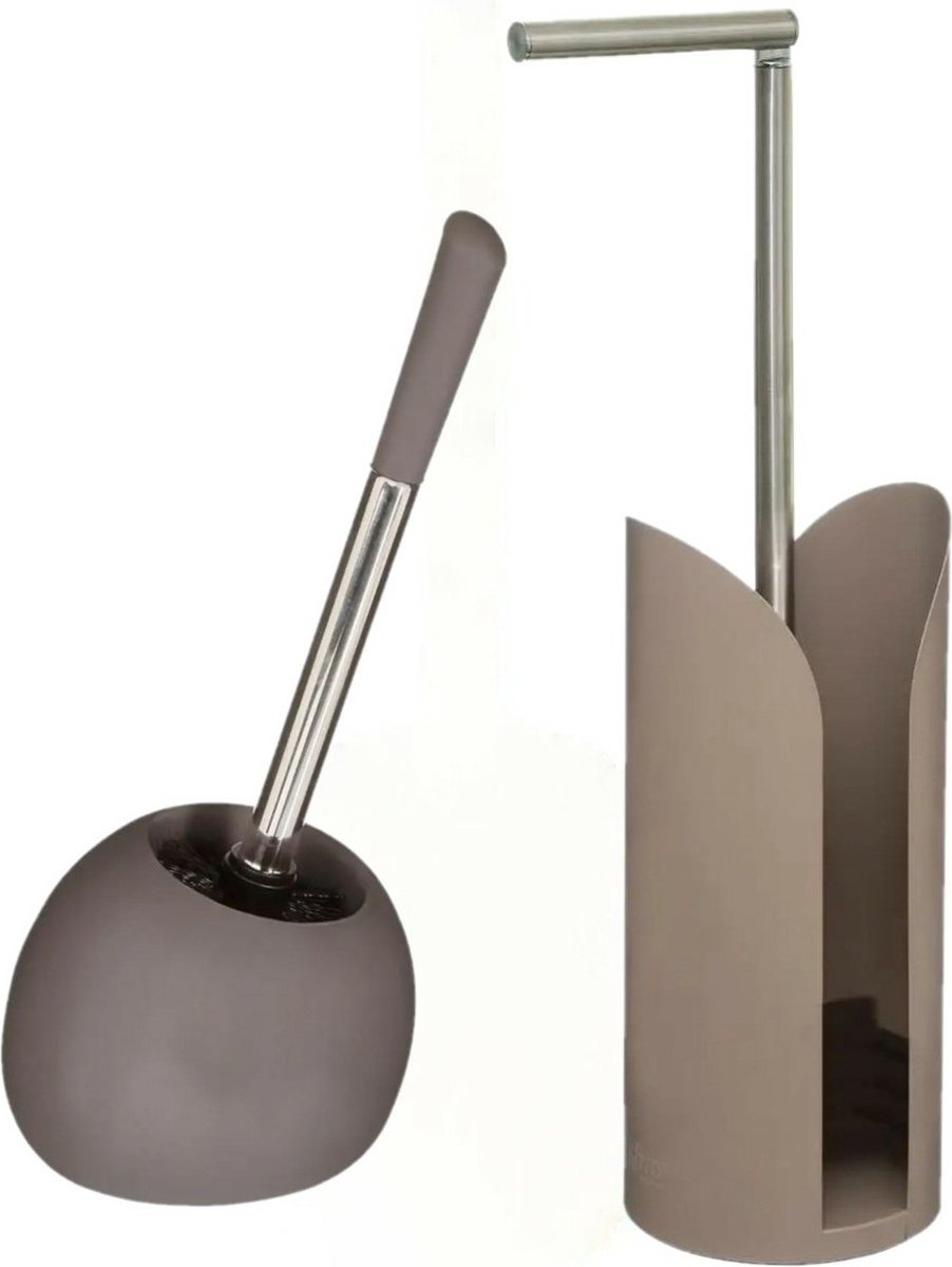 5Five - WC-borstel/toiletborstel met toiletrolhouder set in het taupe ...