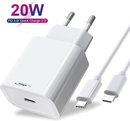 iPhone oplader / 20W Adapter + Oplaadkabel Lightning USB-C - Geschikt ...
