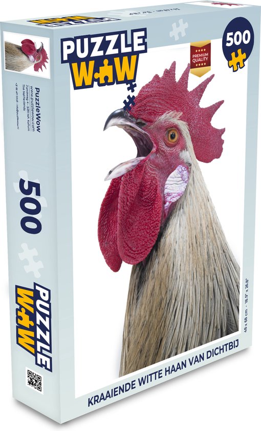 Puzzel Kraaiende witte haan van dichtbij - Legpuzzel - Puzzel 500 ...