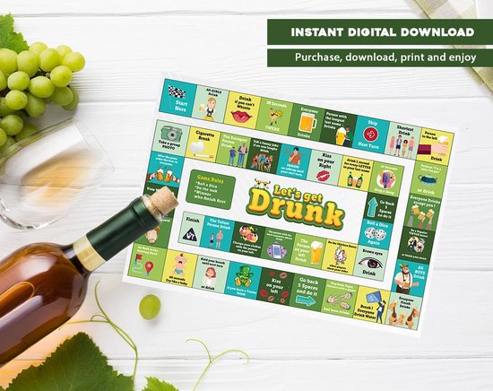 Afdrukbare Drankspel Let's Get Drunk - Drank spelletje | Party bordspel |... | bol.com