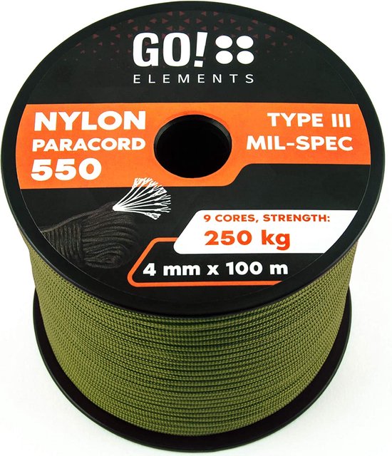 GO!elements Paracord 100m gemaakt van scheurvast nylon - Paracord 550 ...