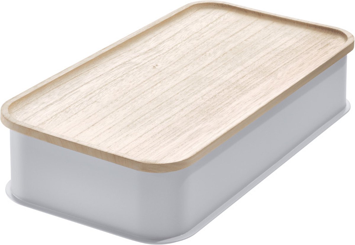 iDesign Opbergbakken met bamboe deksel - Grijs - Stapelbaar & Met ...