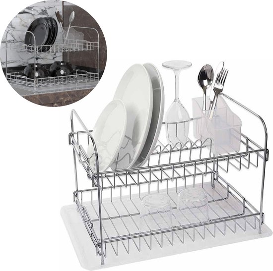 Cheqo® Afdruiprek met Lekbak - Inclusief Bestekbak - 2 Laags - Afwas ...