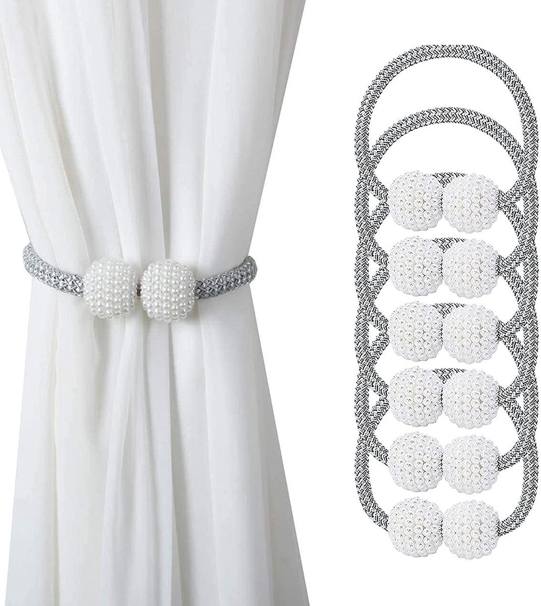 ZEACCT 6 Stuks Magnetisch Gordijn Tiebacks Parel Decoratief Touw ...
