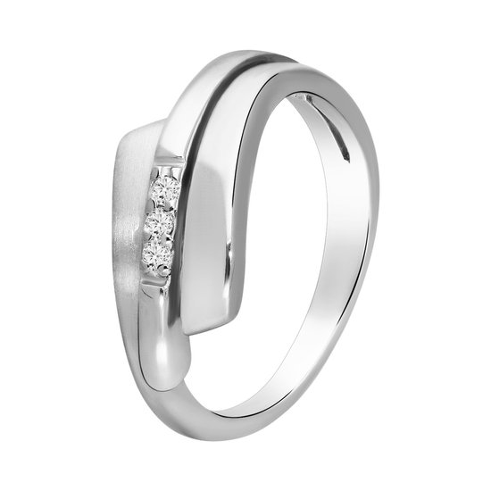 Lucardi Dames Zilveren ring mat/glans met zirkonia - Ring - 925 Zilver ...