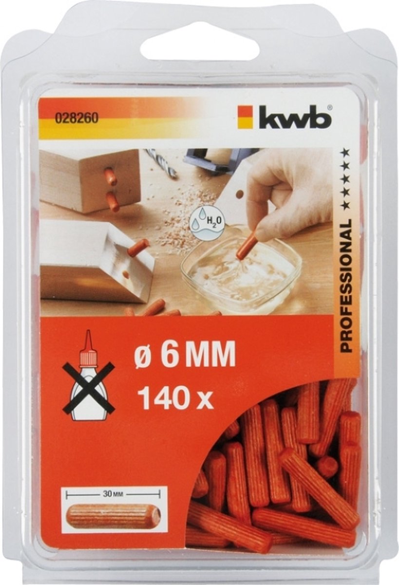 KWB houten deuvel - 6 x 30 mm - Voorgelijmd - 140 stuks | bol.com