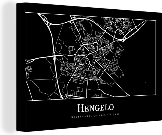 Canvas Schilderij Hengelo - Stadskaart - Kaart - Plattegrond - 120x80 ...