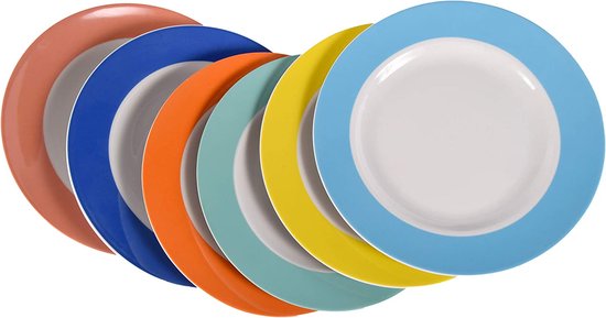 Set van 6 platte borden van echt porselein, saladeborden, dessertborden ...