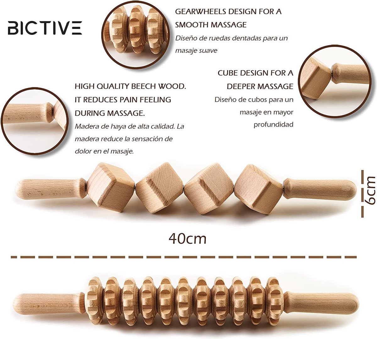 BICTIVE anti cellulitis stimulator, massage roller hout, maderotherapie ...