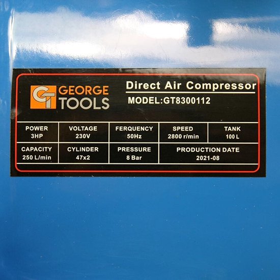George Tools compressor 100 liter - Oliegesmeerde 3pk motor - Aanzuigcapaciteit 250... | bol